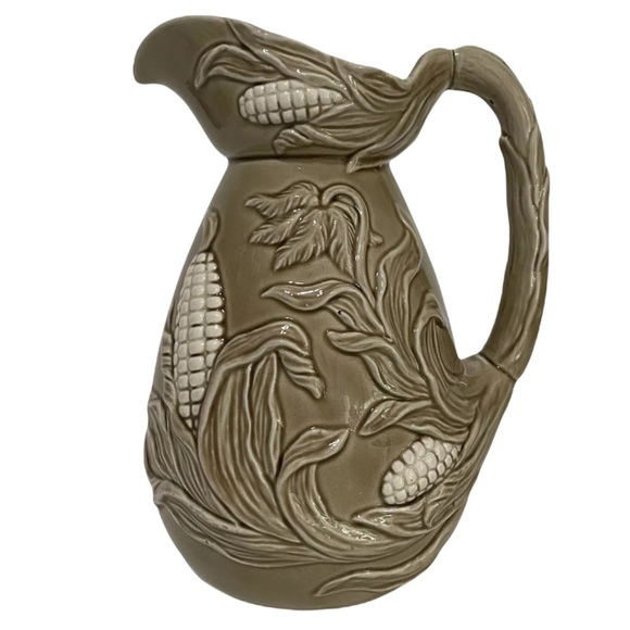 Vintage | Dining | Stafford Majolica White Corn Pitcher Vtg Leaves ...